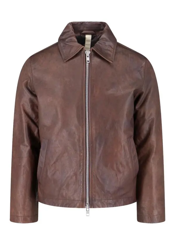 SUNFLOWER Leather Zip Jacket - Brown