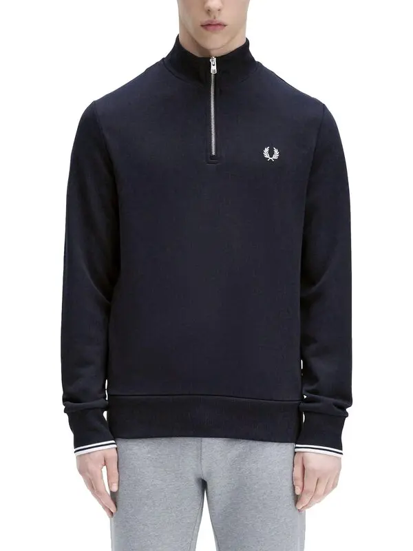 Fred Perry Half Zip Stand Collar Sweatshirt - Blue