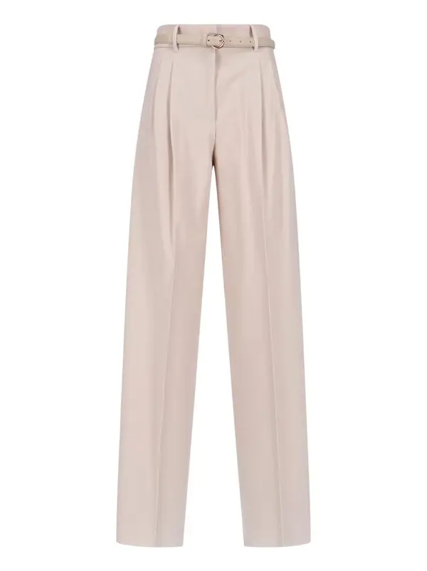 Max Mara Belted Virgin Wool Pants - Beige