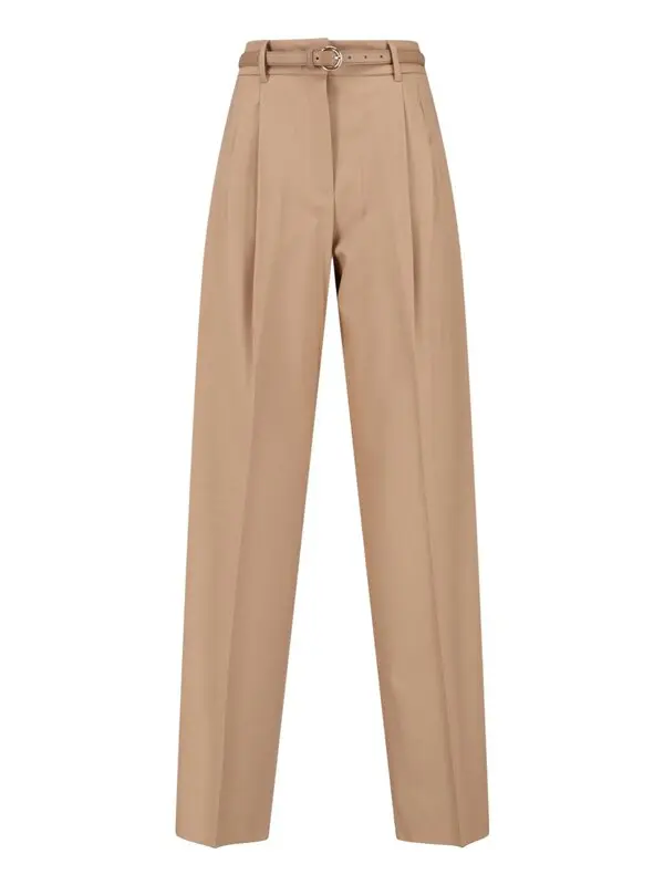 Max Mara Belted Virgin Wool Pants - Brown