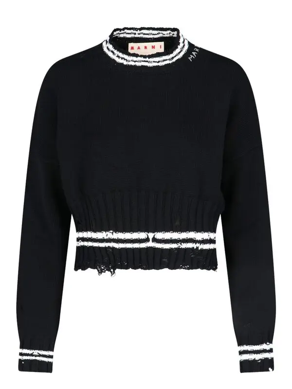 Marni Crew Neck Cropped Sweater - Black