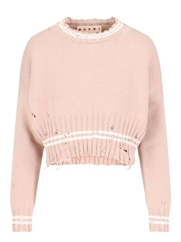 Marni Crew Neck Cropped Sweater - Pink