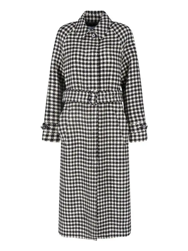 LARDINI Houndstooth Wool Coat With Belt - Black