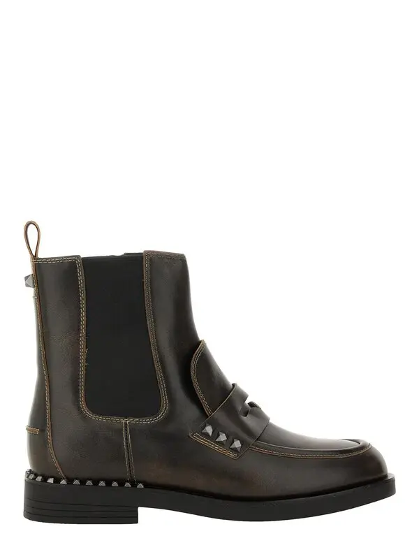 Ash Studded Leather Ankle Boots - Brown