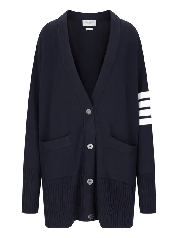 Thom Browne Oversized Wool V-neck Cardigan - Blue