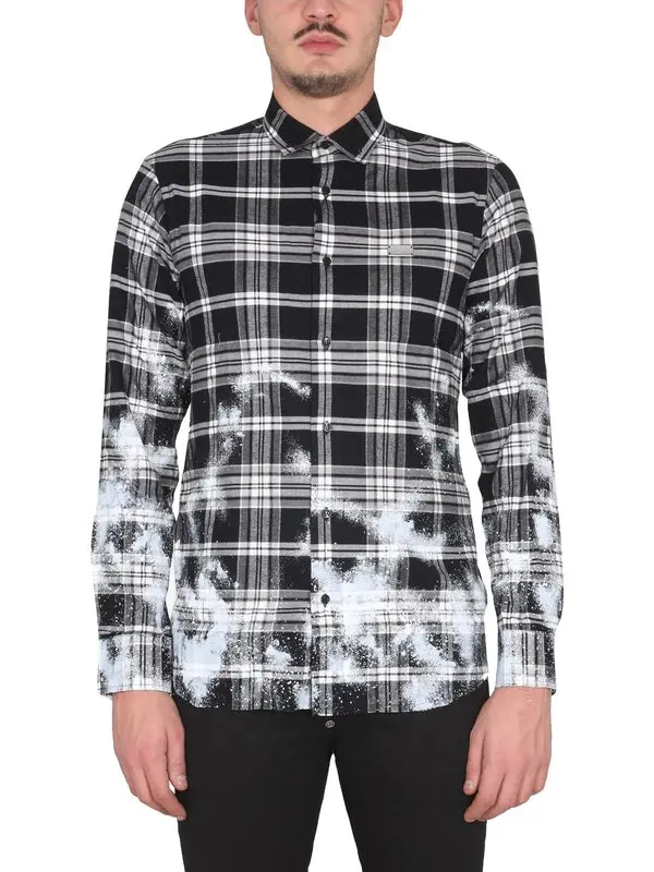 Philipp Plein Tartan Pattern Shirt - Black