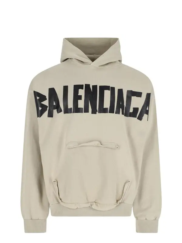 Balenciaga Cotton Hoodie With Logo - Beige
