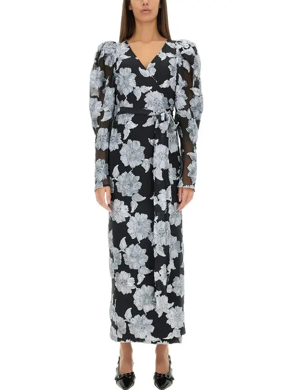 Remain Birger Christensen Long Floral Printed Dress - Black