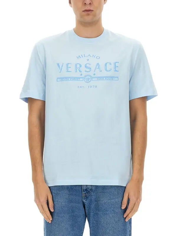 Versace T-shirt With Logo - Azure