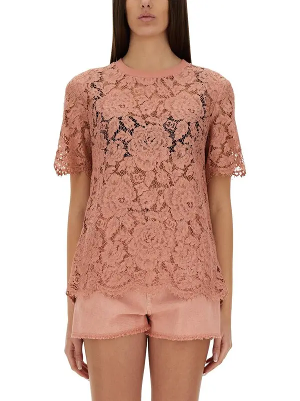 Dolce & Gabbana Cordonetto Lace T-shirt - Pink