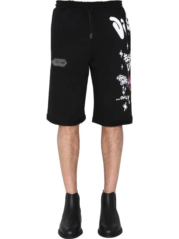 DISCLAIMER Screen Print Bermuda Shorts - Black