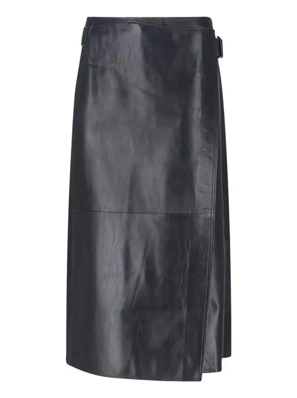 Calvin Klein Nappa Leather Midi Skirt - Black