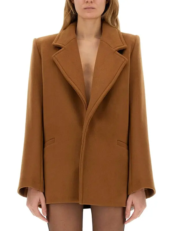 Saint Laurent Short Wool Coat - Beige