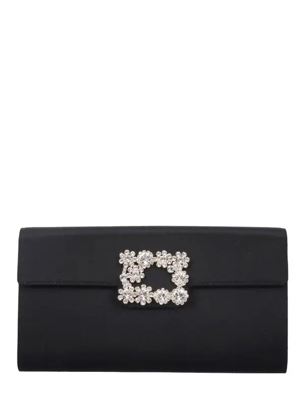 ROGER VIVIER Efflorescence Satin Clutch Bag - Black