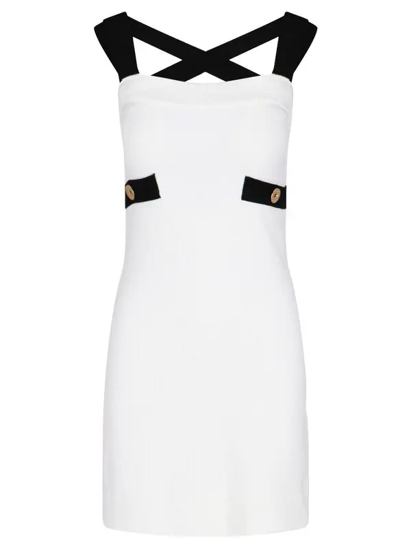 Patou Contrast Detail Mini Dress - White