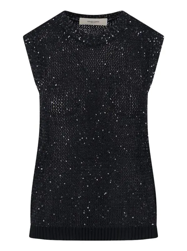 GOLDEN GOOSE Sequin Knit Tank Top - Black