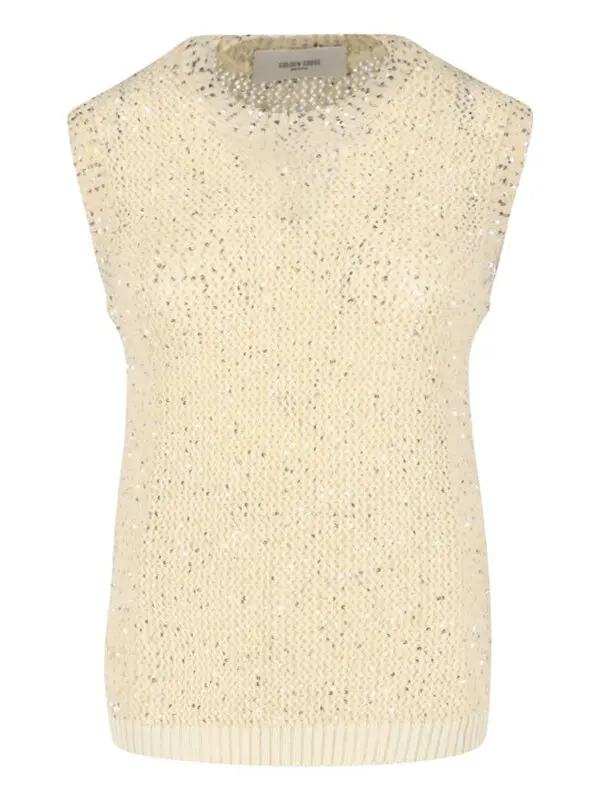 GOLDEN GOOSE Sequin Knit Tank Top - Cream