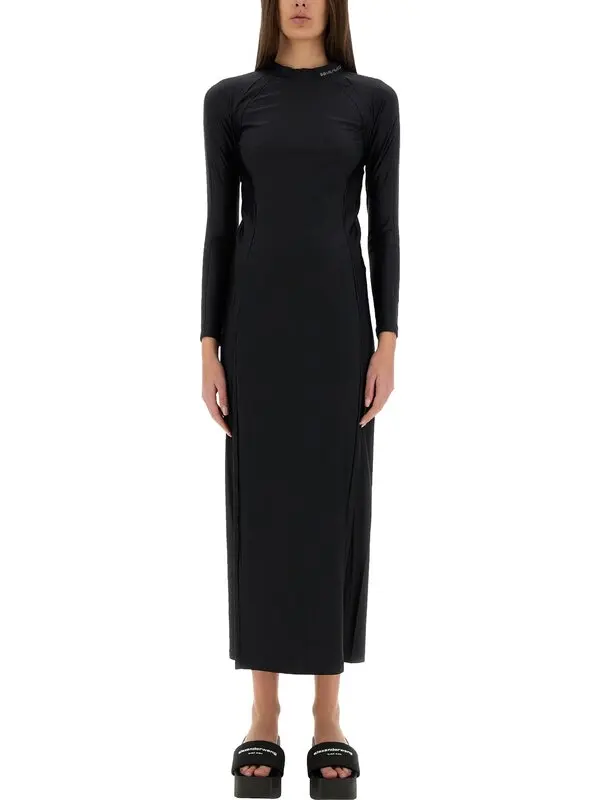 Alexander Wang Long Sleeve Dress With Logo - Black