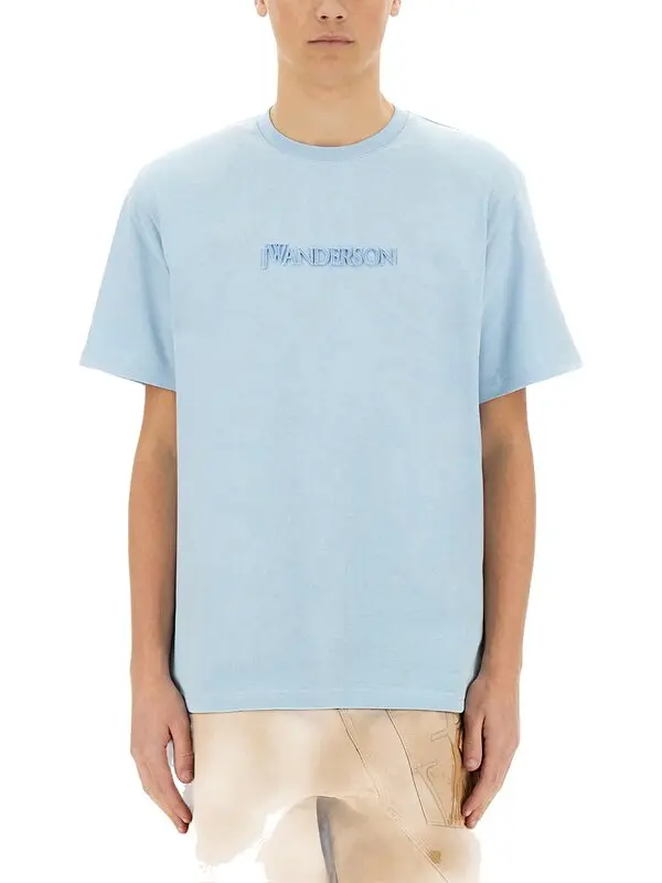 JW Anderson T-shirt With Logo Embroidery - Azure