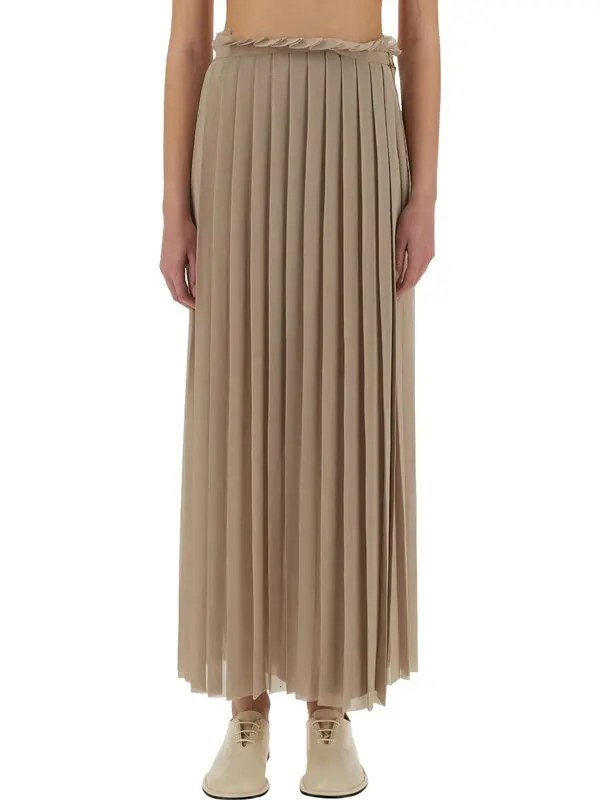Ami Long Pleated Skirt - Beige