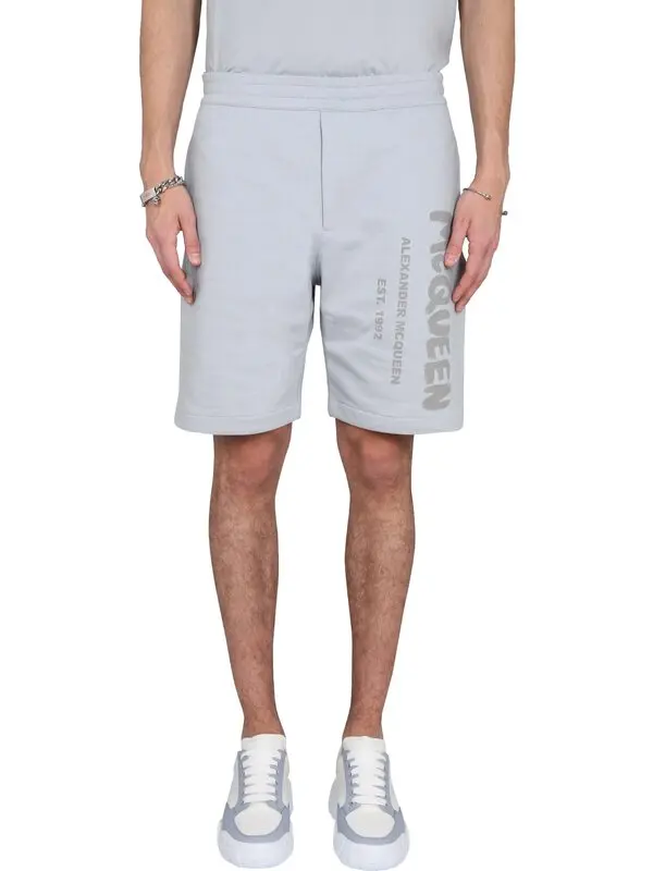 Alexander McQueen Bermuda Shorts With Logo Print - Azure