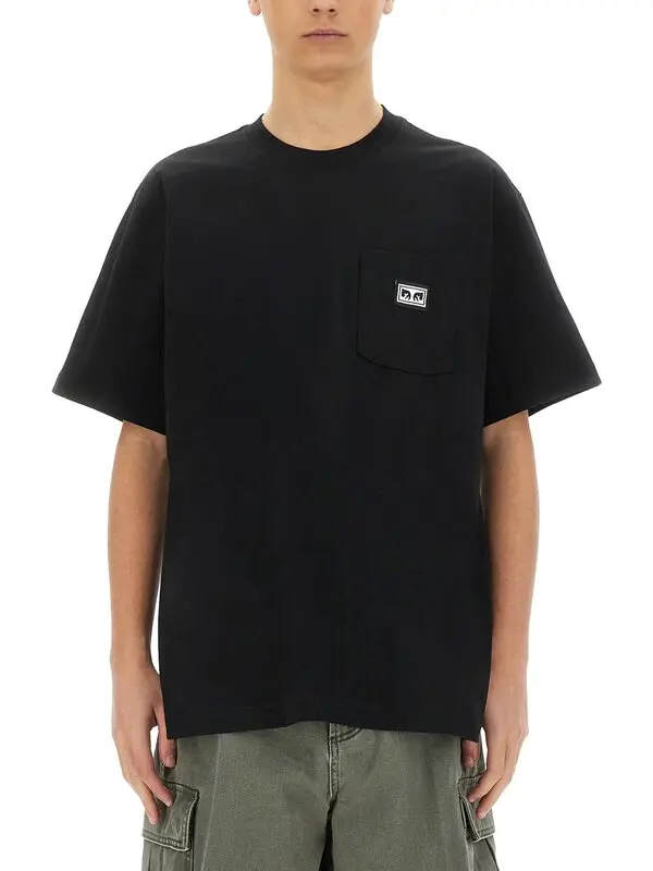 Obey Eyes" T-shirt With Pocket - Black