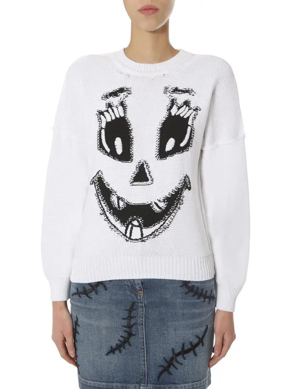 Moschino Crew Neck Regular Fit Sweater - White