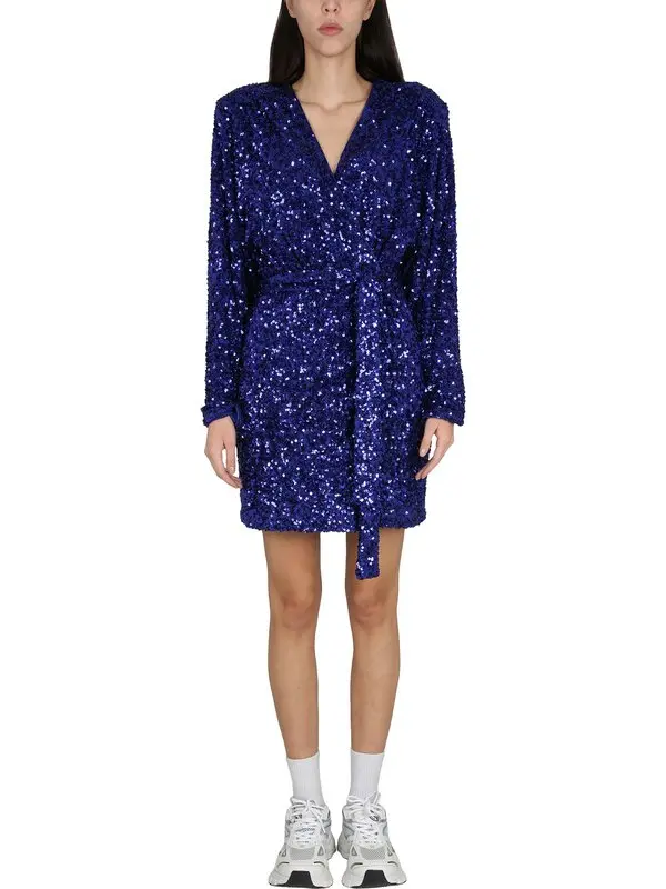 Remain Birger Christensen Sequined V-neck Dress - Blue