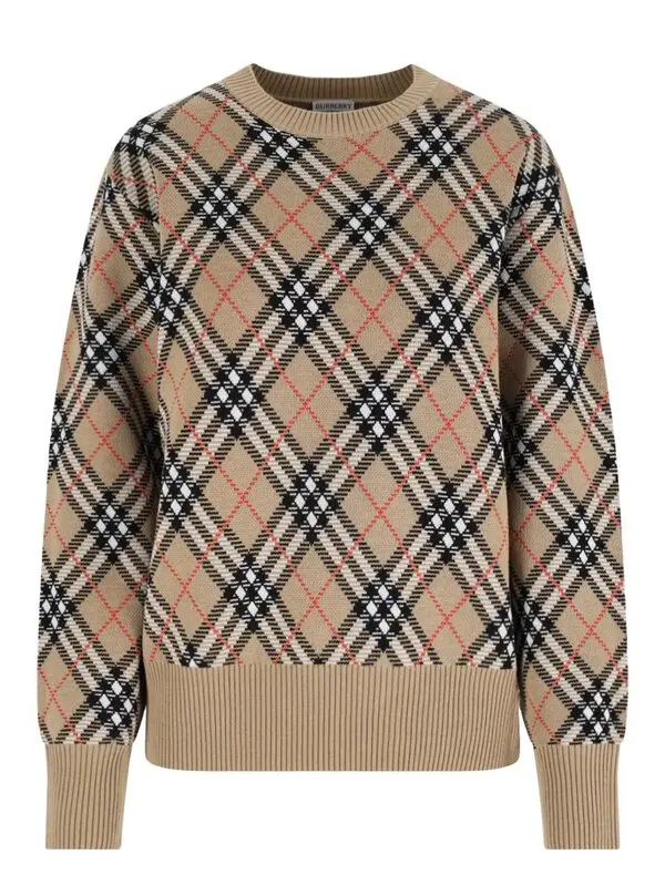 Burberry Check Crew Neck Sweater - Beige
