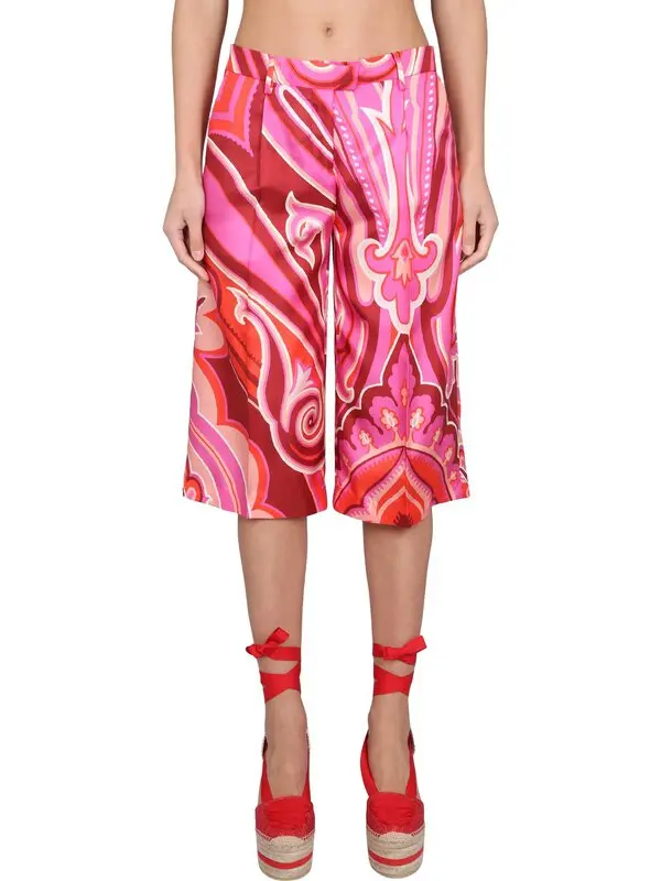 Etro Silk And Cotton Bermuda Shorts - Fuchsia