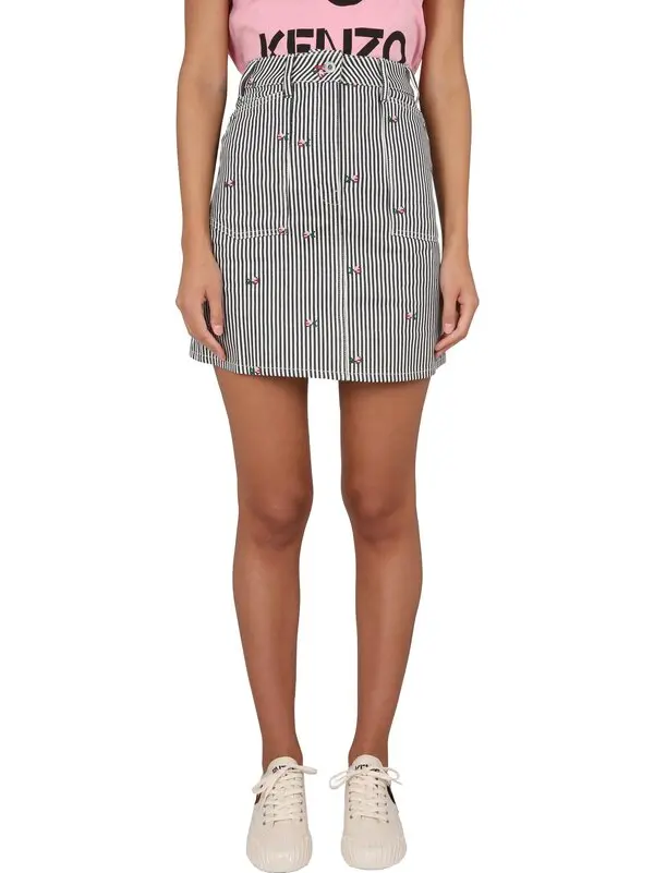 Kenzo Striped Printed Miniskirt - Denim