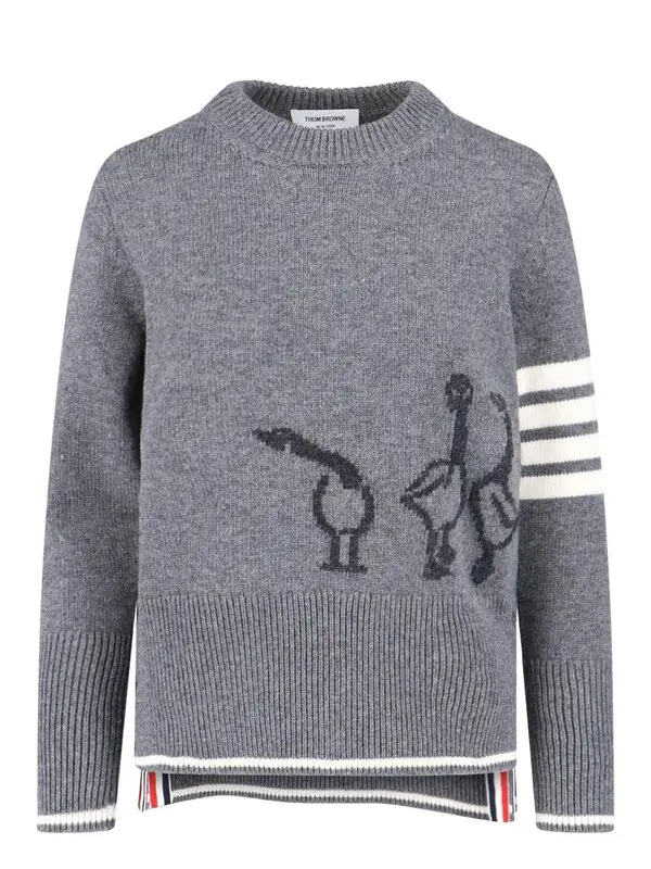 Thom Browne Geese 4-bar Sweater - Gray