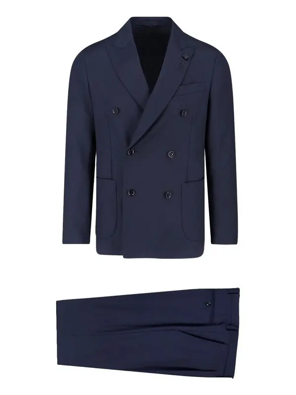 LARDINI Tagliatore Virgin Wool Double-breasted Suit - Blue