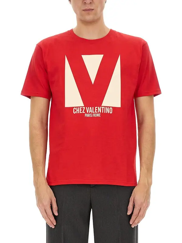 Valentino Garavani Cotton T-shirt With "chez " Print - Red