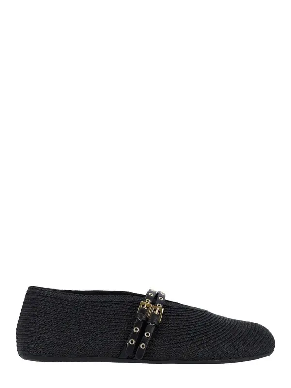 Alaïa Flat Straw Ballerinas - Black