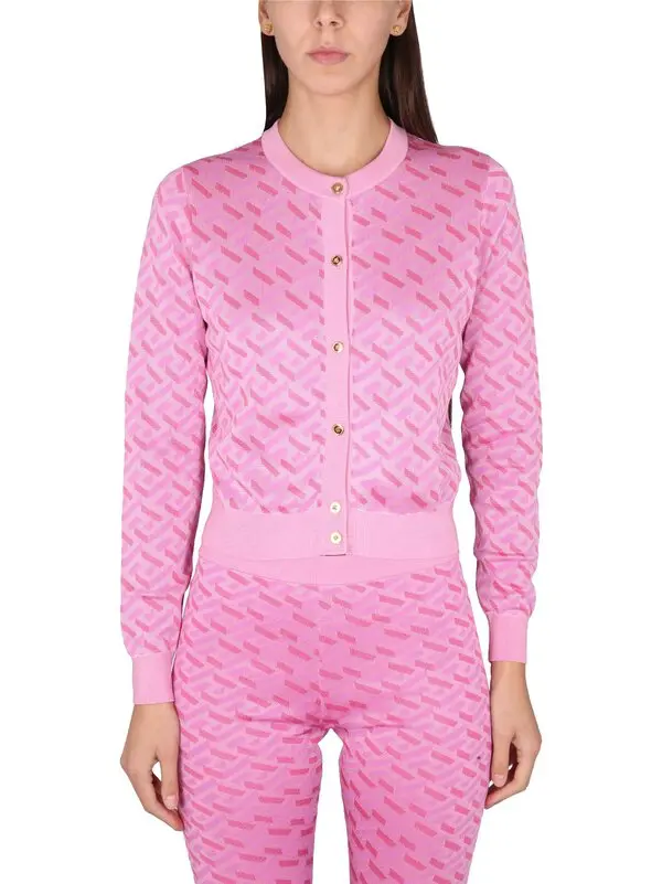 Versace La Greca Jacquard Cardigan - Pink