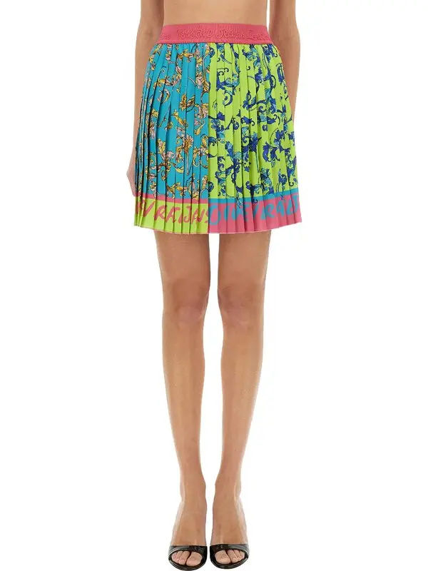 Versace Outline Baroque Mini Pleated Skirt - Multicolour