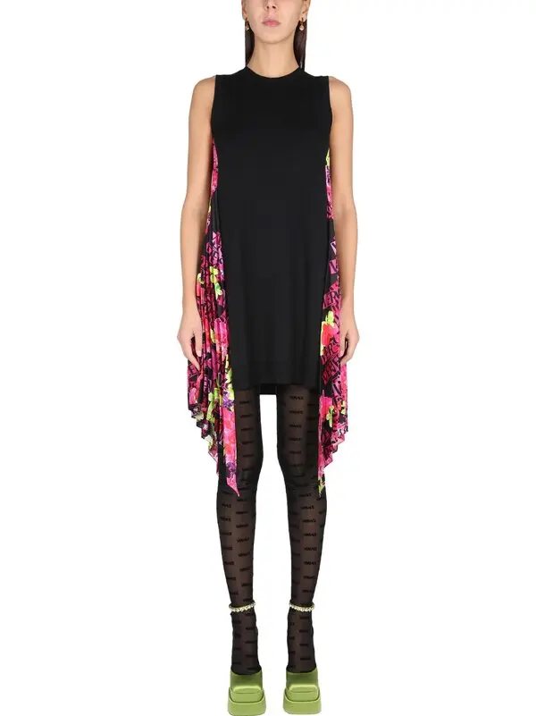 Versace Orchid Logo Pleated Dress - Black