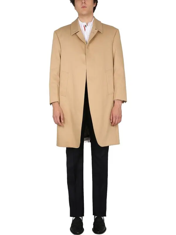 Thom Browne Cotton Coat With Grosgrain Detail - Brown