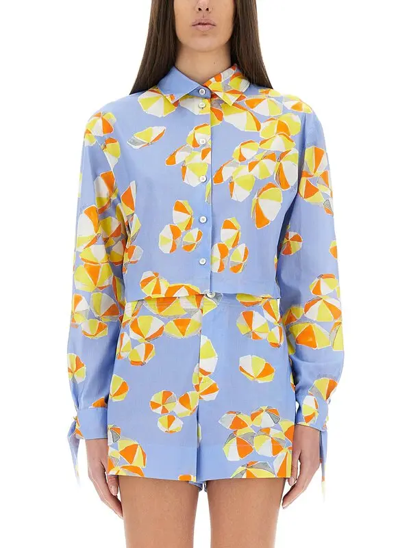 Moschino Printed Cropped Shirt - Baby Blue