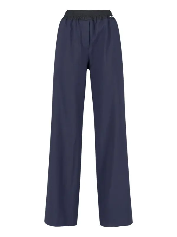 Miu Miu Virgin Wool Logo Pants - Blue