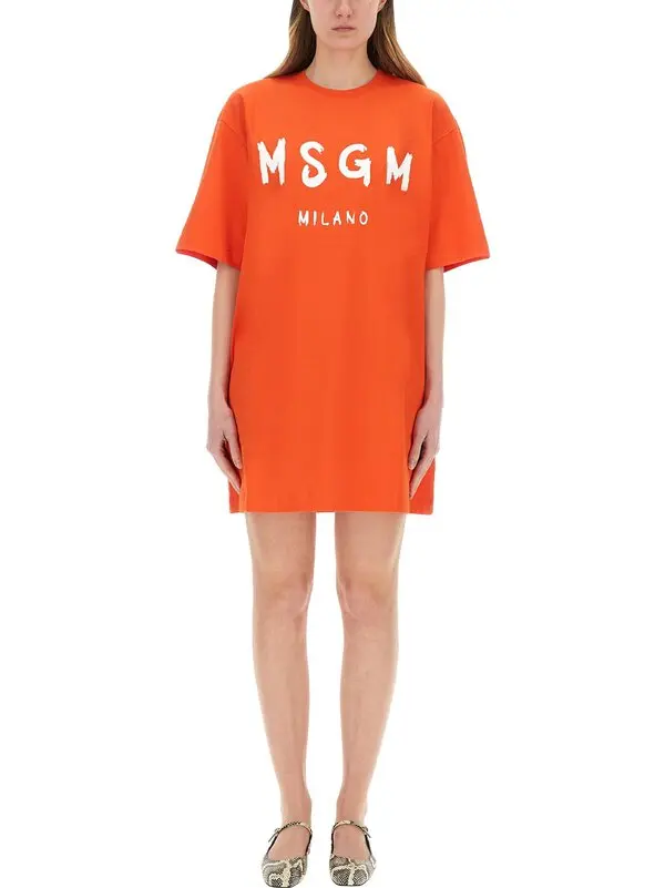 MSGM Short Dress With Logo - Red