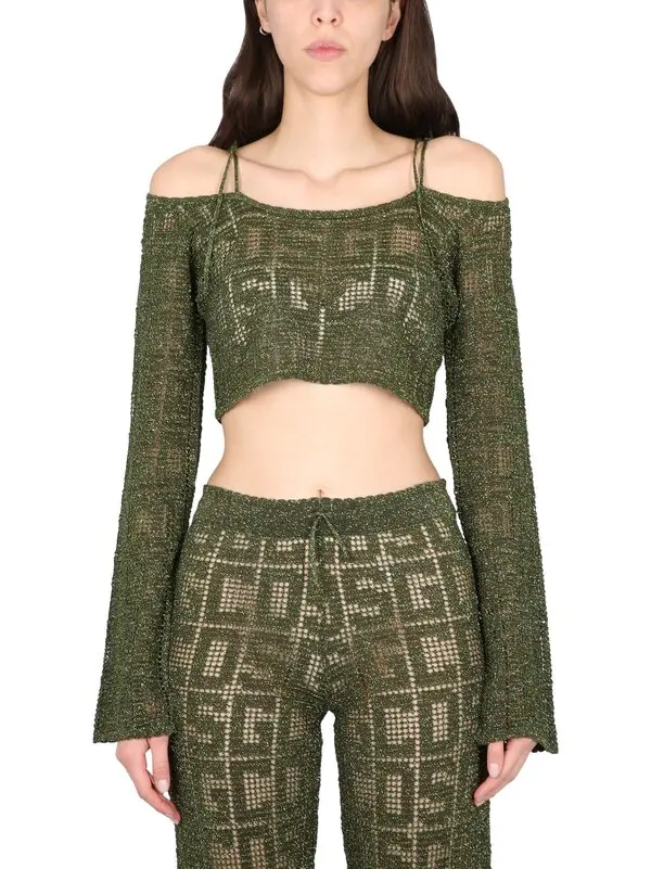 Gcds Monogram Macrame Top - Military Green
