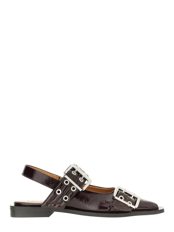 GANNI Ballerina With Buckle - Bordeaux