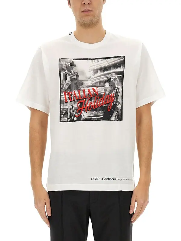Dolce & Gabbana Cotton T-shirt With "italian Holiday" Print - White