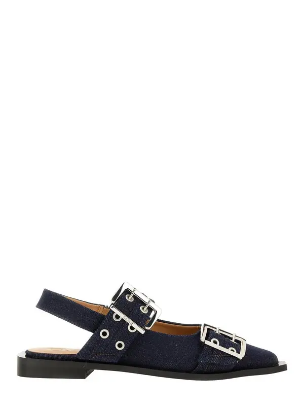 GANNI Ballerina With Buckle - Denim