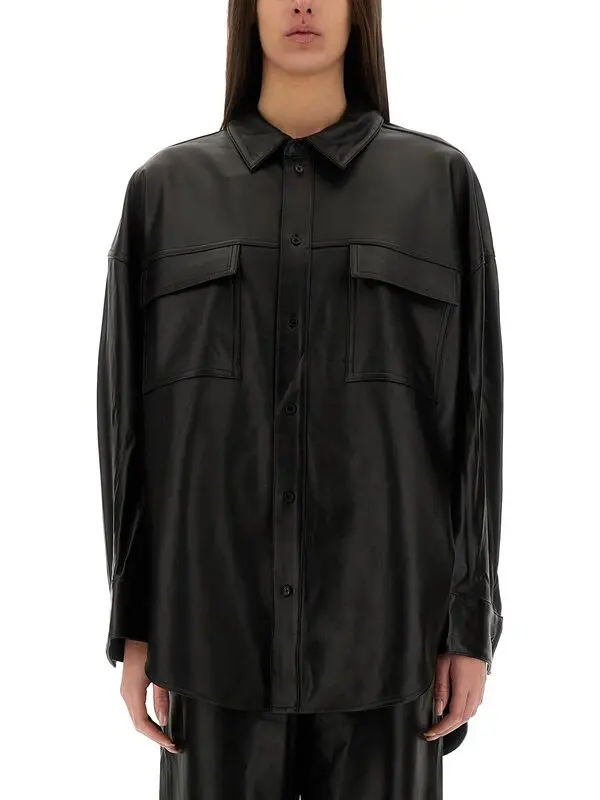 Michael Kors Leather Oversized Jacket - Black