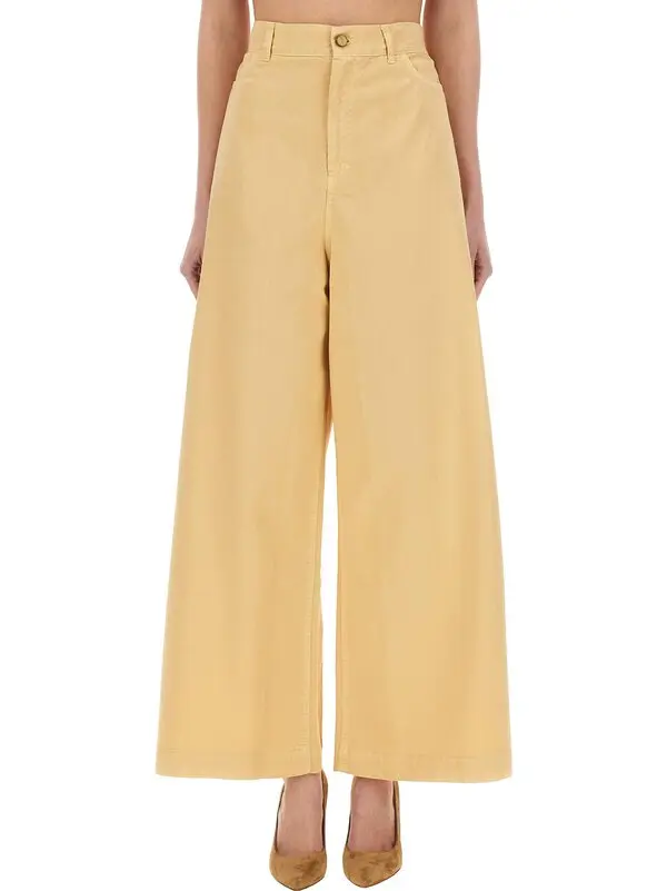 ALYSI Wide Leg Cotton Pants - Yellow