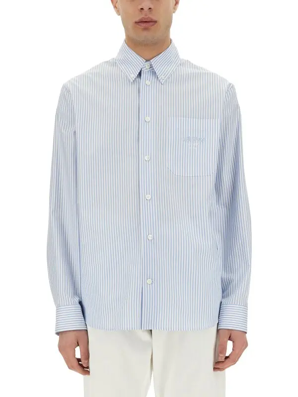 Versace Striped Shirt With Silk Printed Insert - Azure