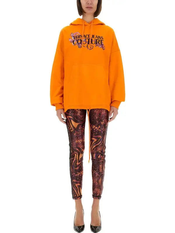 Versace Logo And Crystal Embellished Hoodie - Orange